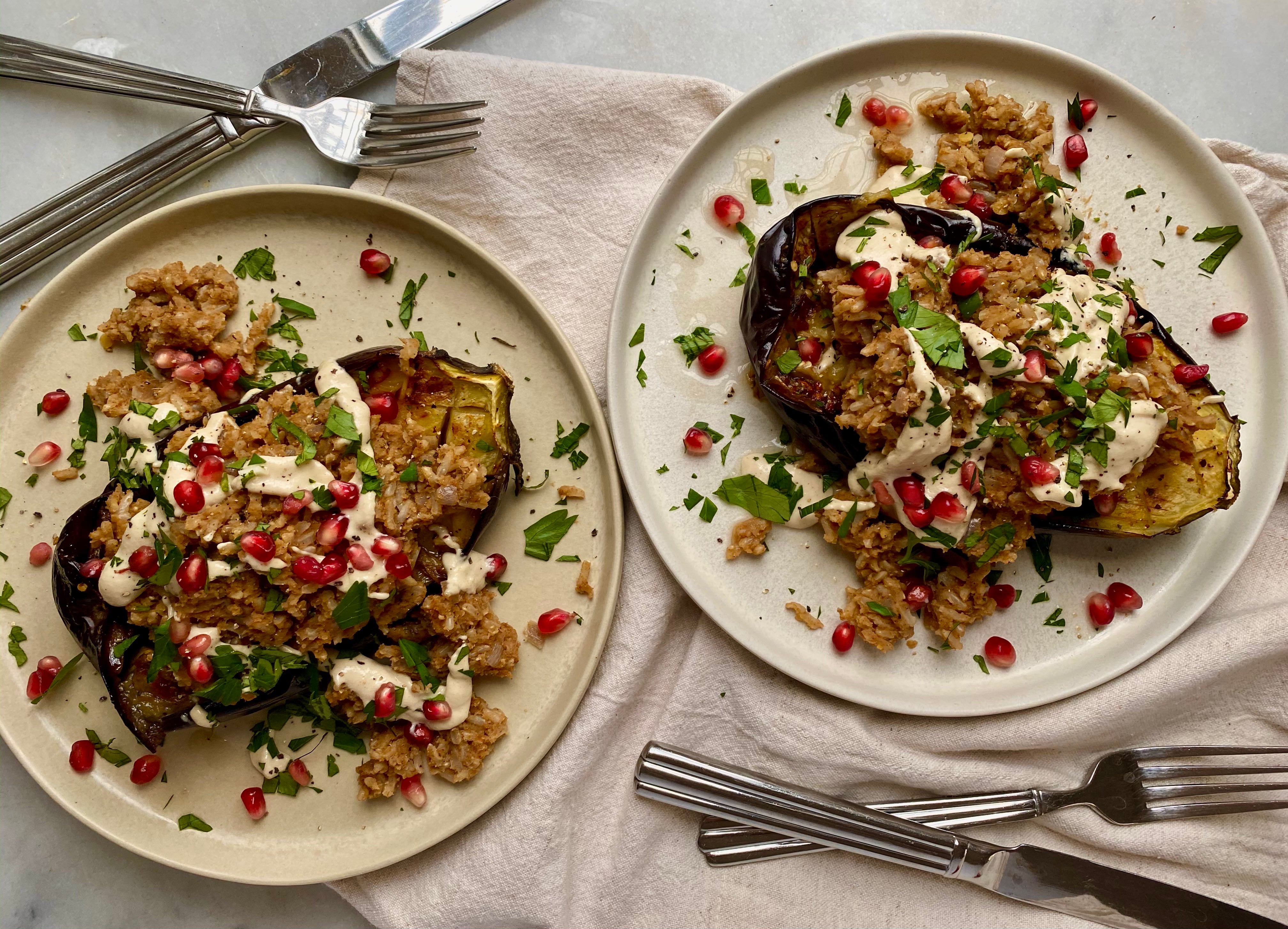 3. Ras El Hanout Lentil & Rice Stuffed Eggplant – Crisper